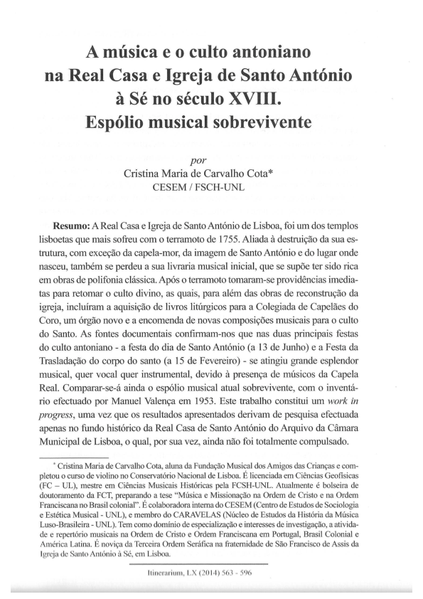 (PDF) A música e o culto antoniano na Real Casa e Igreja de Santo ...