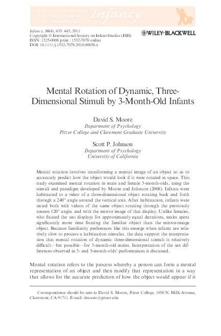 (PDF) Mental Rotation of Dynamic, Three- Dimensional Stimuli by 3-Month-Old Infants