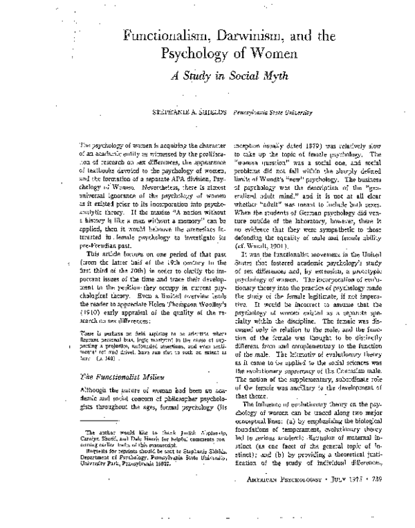 (PDF) Functionalism, Darwinism, and the psychology of women: A study in ...