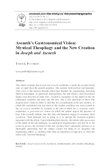 (PDF) Aseneth's Gastronomical Vision: Mystical Theophagy and the New ...