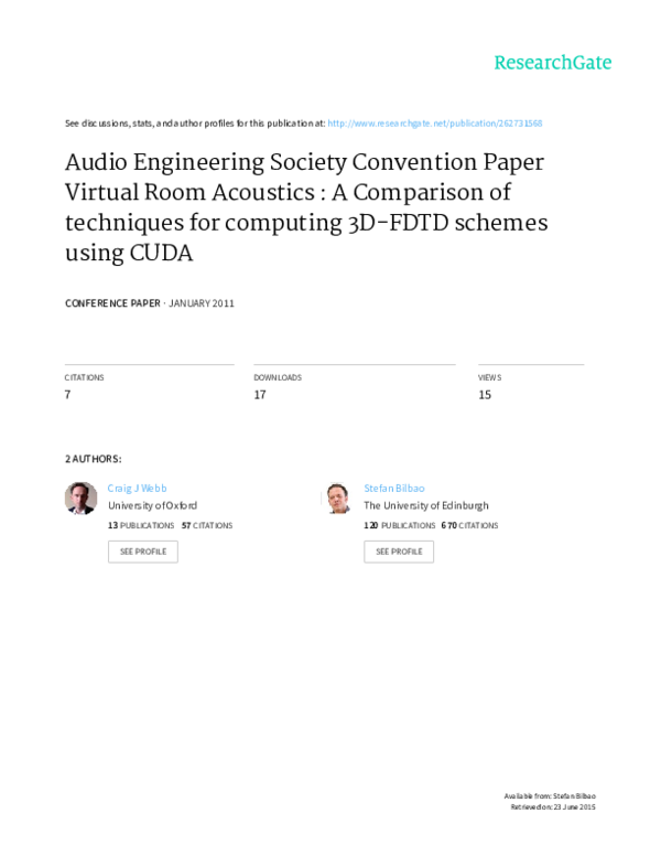 Pdf Virtual Room Acoustics A Comparison Of Techniques For Computing 3d Fdtd Schemes Using Cuda
