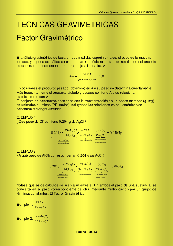 (PDF) Cátedra Química Analítica I - GRAVIMETRIA TECNICAS GRAVIMETRICAS ...