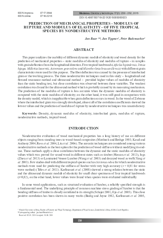 (PDF) Prediction of mechanical properties - Modulus of rupture and modulus of elasticity - of ...