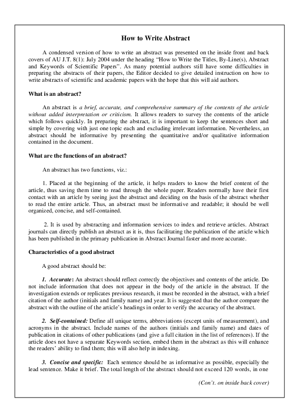 (PDF) How to Write Abstract