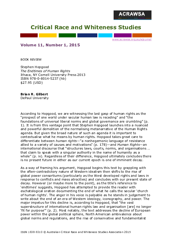 (PDF) Book Review: Stephen Hopgood, The Endtimes of Human Rights