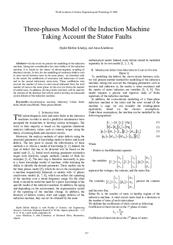 (PDF) Three-phases Model of the Induction Machine Taking Account the ...