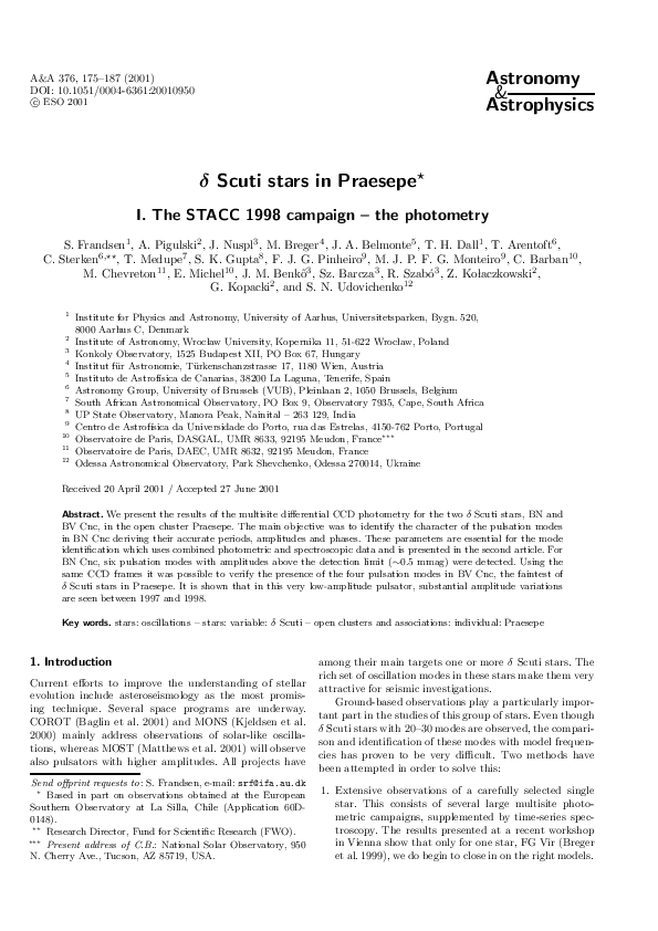 (PDF) delta Scuti stars in Praesepe I. The STACC 1998 campaign - the photometry