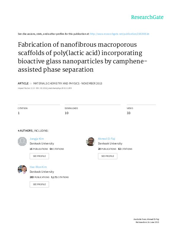 (PDF) Fabrication of nanofibrous macroporous scaffolds of poly(lactic acid) incorporating ...