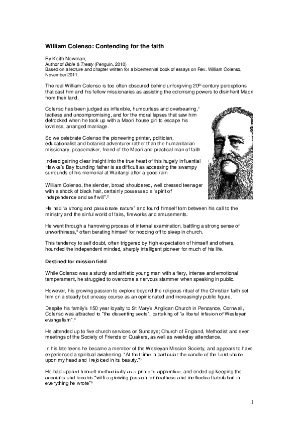 (PDF) William Colenso: Contending for the faith