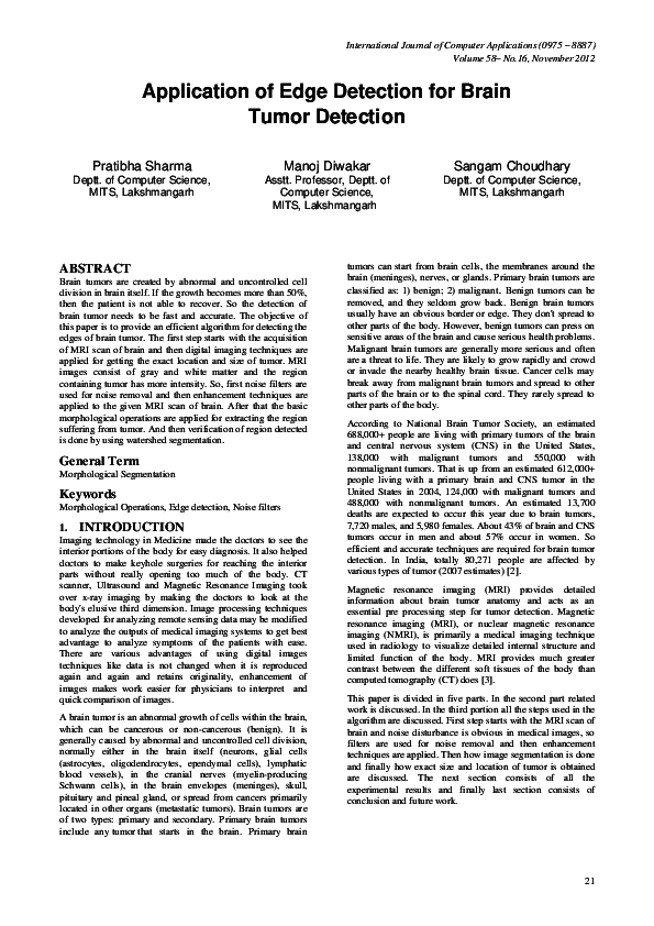 Pdf Application Of Edge Detection For Brain Tumor Detection