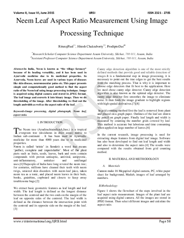 (PDF) Measuring Neem Leaf Aspect Ratio via Imaging