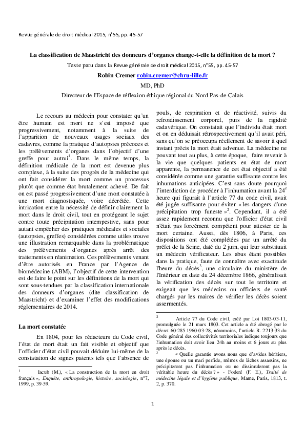 (PDF) La classification de Maastricht des donneurs d’organes change-t ...