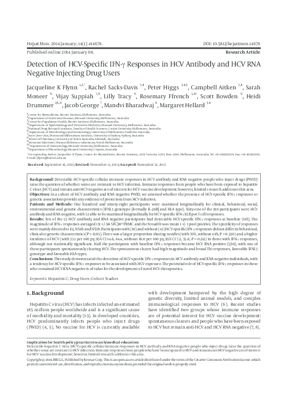 Detection of HCV-Specific IFN-γ Responses in HCV Antibody and HCV RNA ...