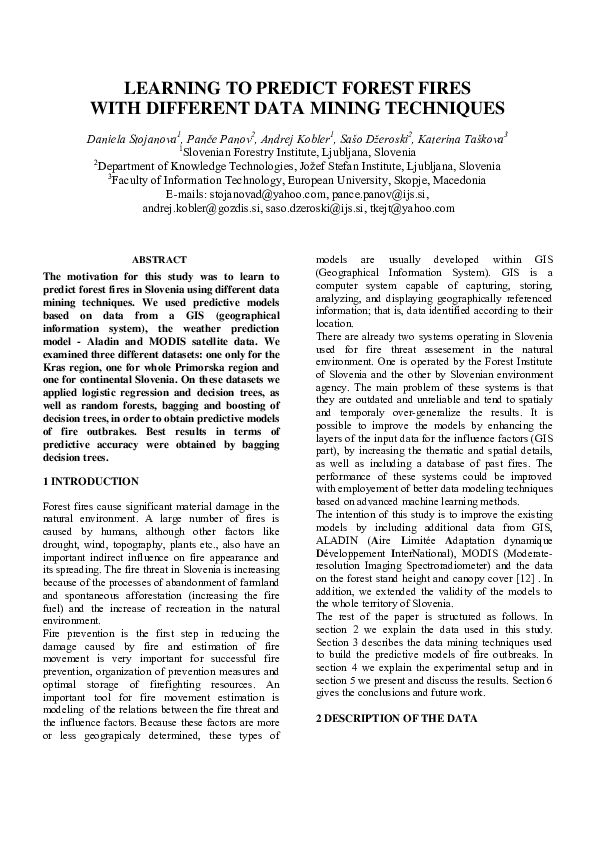 (PDF) LEARNING TO PREDICT FOREST FIRES WITH DIFFERENT DATA MINING TECHNIQUES