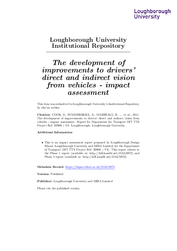 (PDF) The development of improvements to drivers' direct and indirect vision from vehicles-phase 2