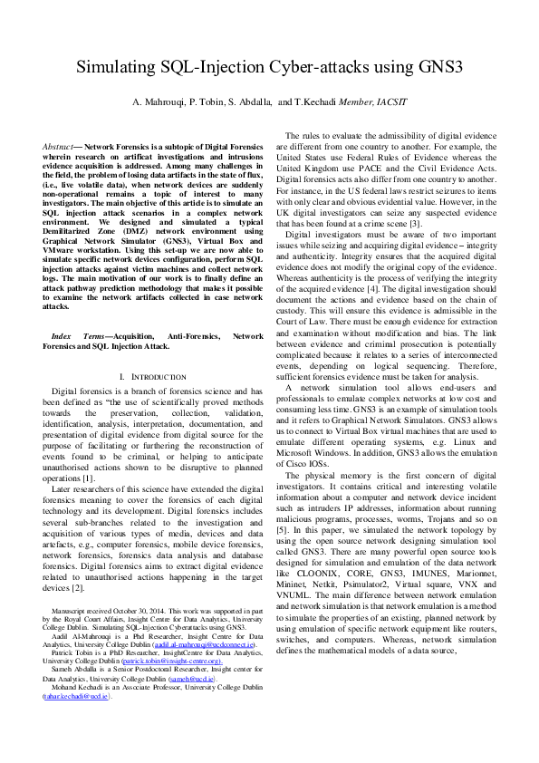 Pdf Simulating Sql Injection Cyber Attacks Using Gns3