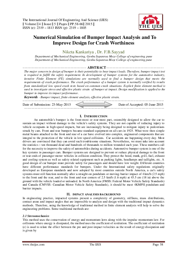 (PDF) Numerical Simulation of Bumper Impact Analysis and To Improve ...