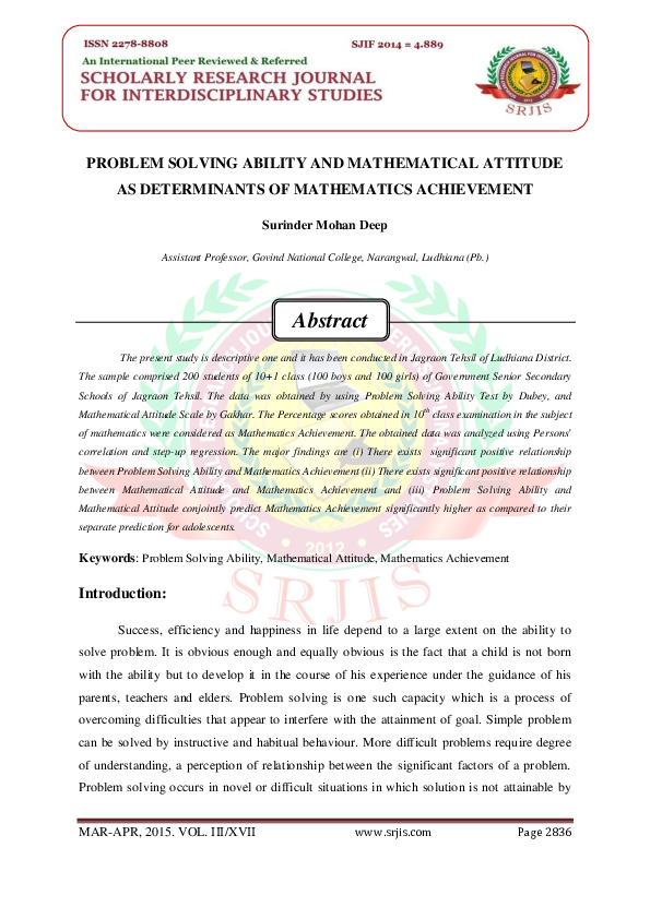 Pdf Problem Solving Ability And Mathematical Attitude As Determinants