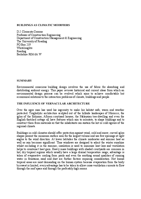 (PDF) BUILDINGS AS CLIMATIC MODIFIERS