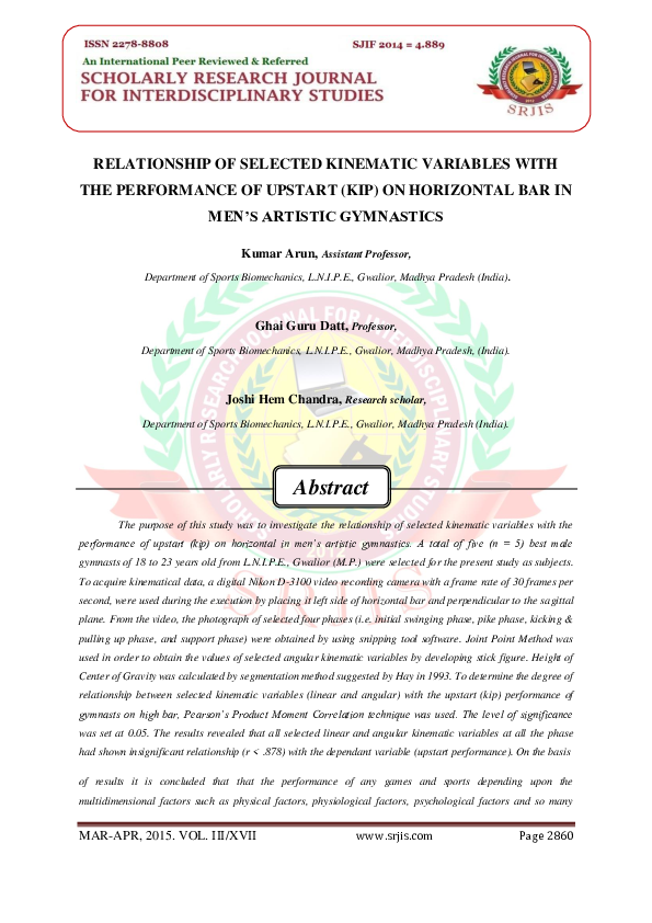 Pdf Relationship Of Selected Kinematic Variables With The Performance