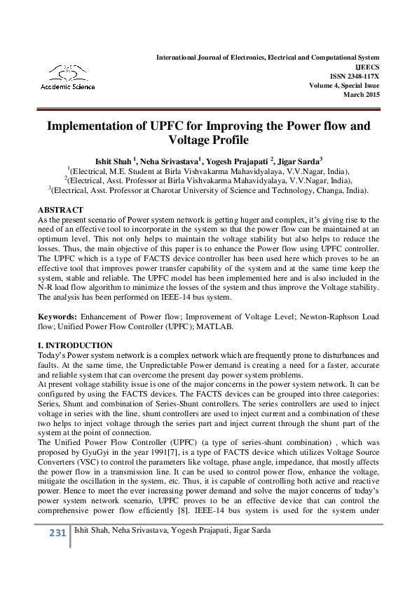 Pdf Implementation Of Upfc For Improving The Power Flow And Voltage