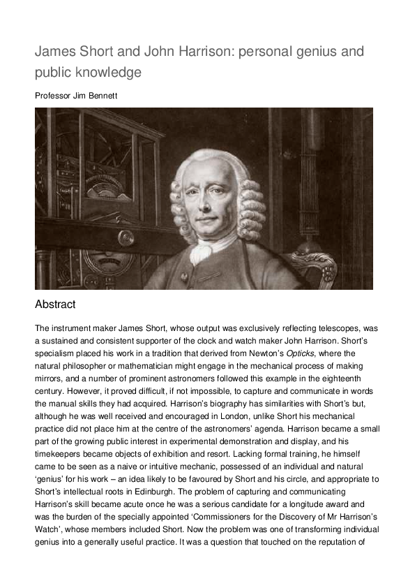 (PDF) James Short and John Harrison: personal genius and public ...