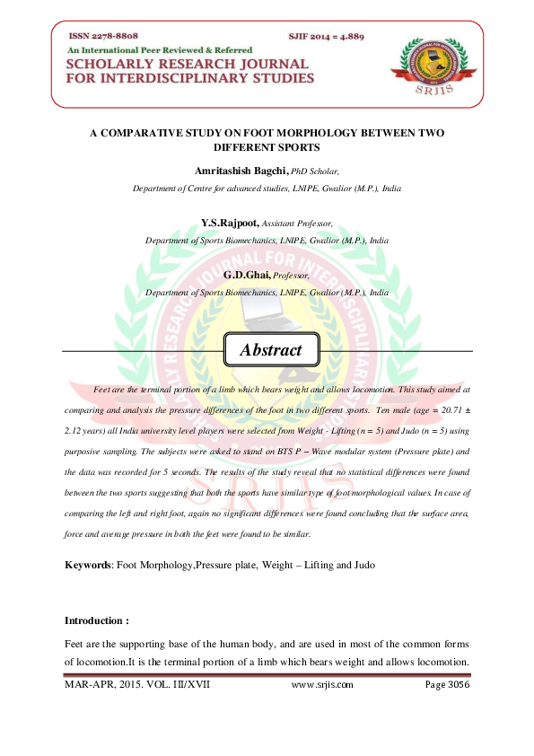 (PDF) A COMPARATIVE STUDY ON FOOT MORPHOLOGY BETWEEN TWO DIFFERENT SPORTS