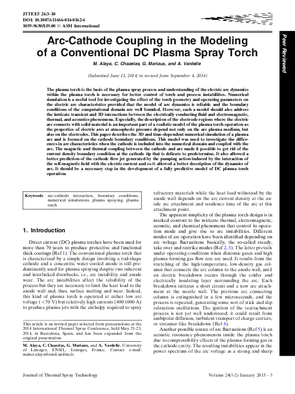 (PDF) Modeling the restrike mode operation of a DC plasma spray torch ...