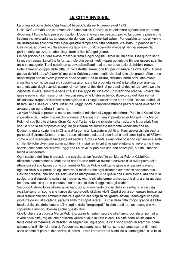 (PDF) Analisi "Le Città Invisibili" di I. Calvino