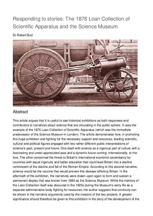 (PDF) Responding to stories: The 1876 Loan Collection of Scientific ...