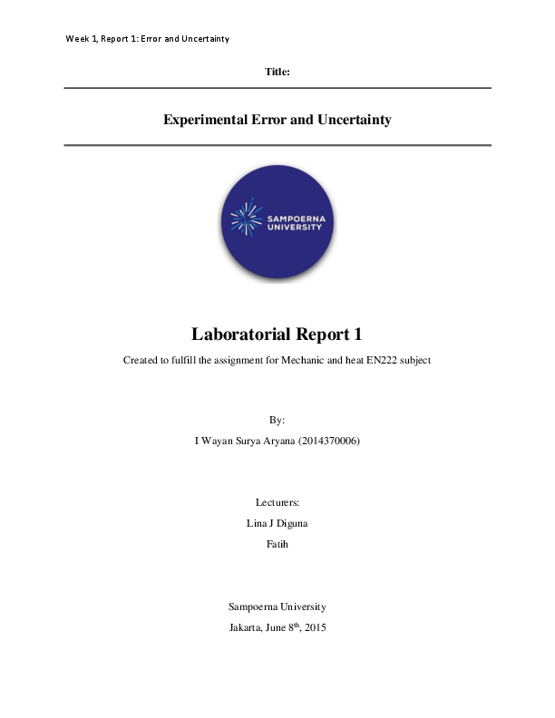 (PDF) Experimental Error and Uncertainty