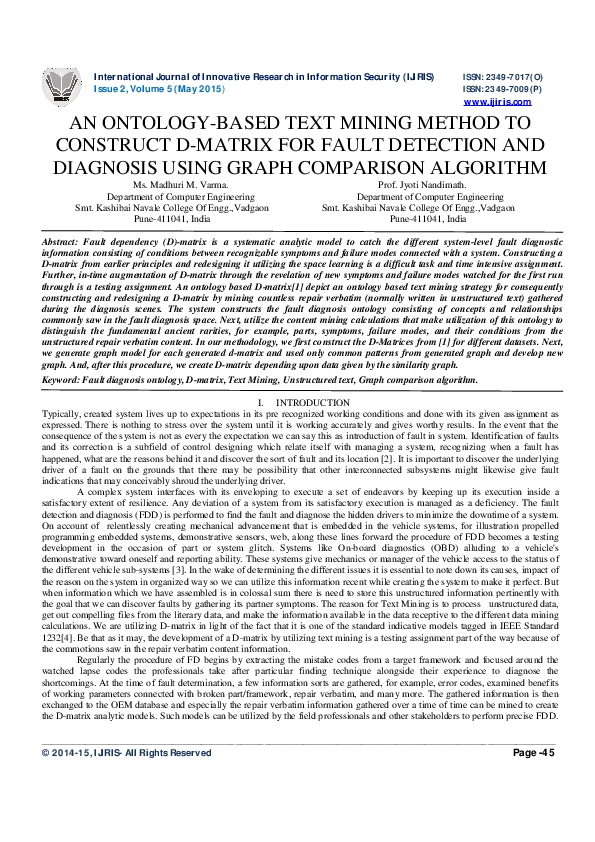 (PDF) AN ONTOLOGY-BASED TEXT MINING METHOD TO CONSTRUCT D-MATRIX FOR FAULT DETECTION AND ...