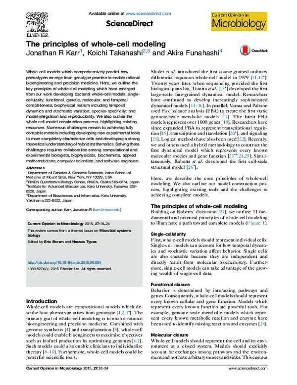 (PDF) The principles of whole-cell modeling