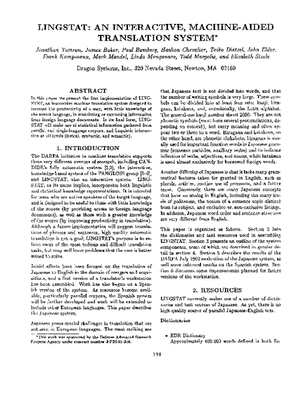 (PDF) LINGSTAT: an interactive, machine-aided translation system