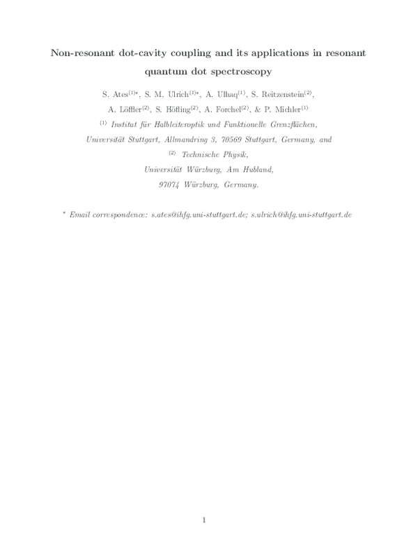 (PDF) Non-resonant dot-cavity coupling and its applications in resonant quantum dot spectroscopy