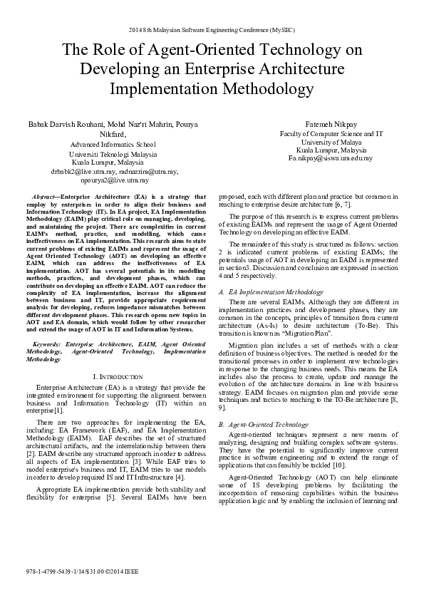 (PDF) The Role of Agent-Oriented Technology on Developing an Enterprise Architecture ...