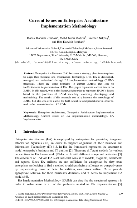 (PDF) Current Issues on Enterprise Architecture Implementation Methodology