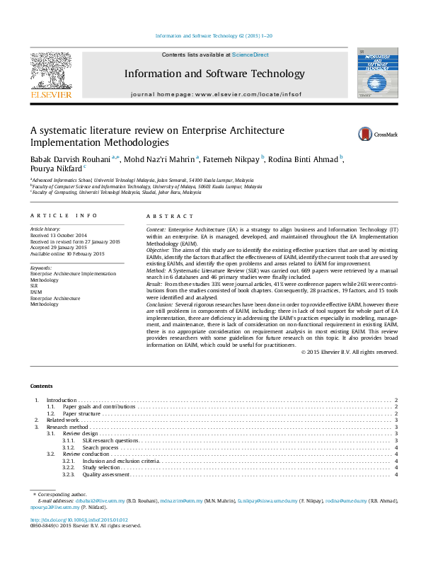(PDF) A systematic literature review on Enterprise Architecture ...