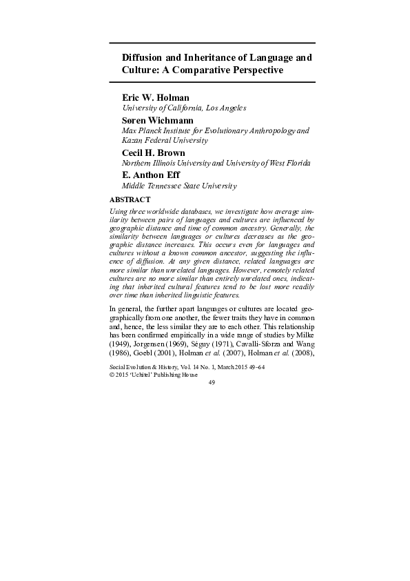 Holman, Eric W., Søren Wichmann, Cecil H. Brown, and E. Anthon Eff ...