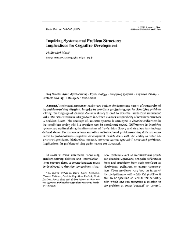 (PDF) Inquiring Systems and Problem Structure: Implications for Cognitive Development