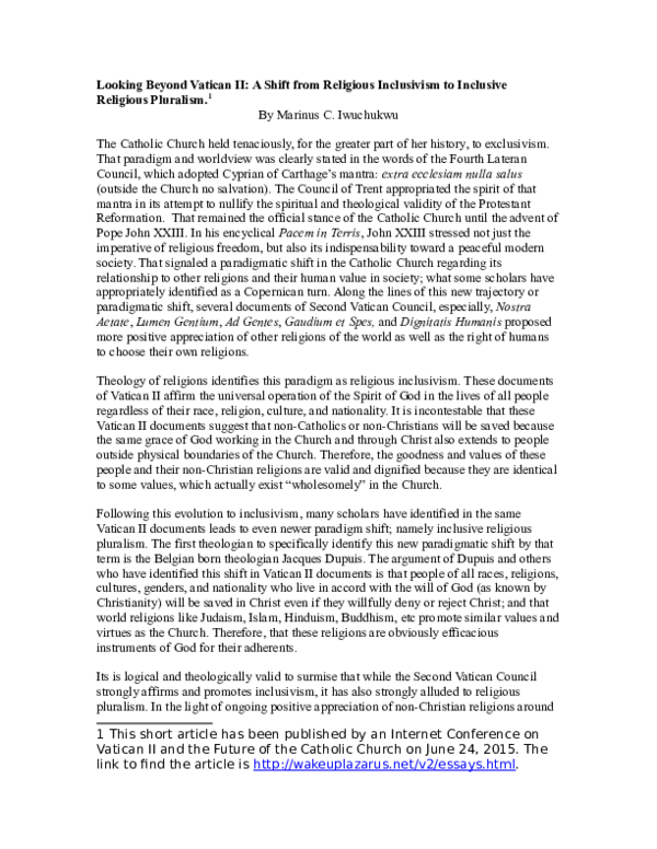 (DOC) Looking Beyond Vatican II: A Shift from Religious Inclusivism to ...