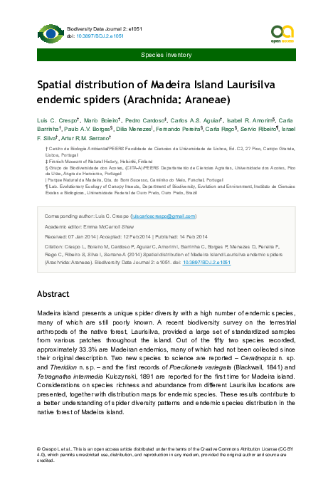 (PDF) Spatial distribution of Madeira Island Laurisilva endemic spiders ...