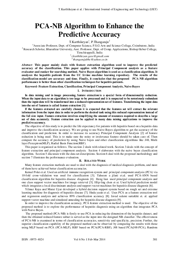 (PDF) PCA-NB Algorithm to Enhance the Predictive Accuracy