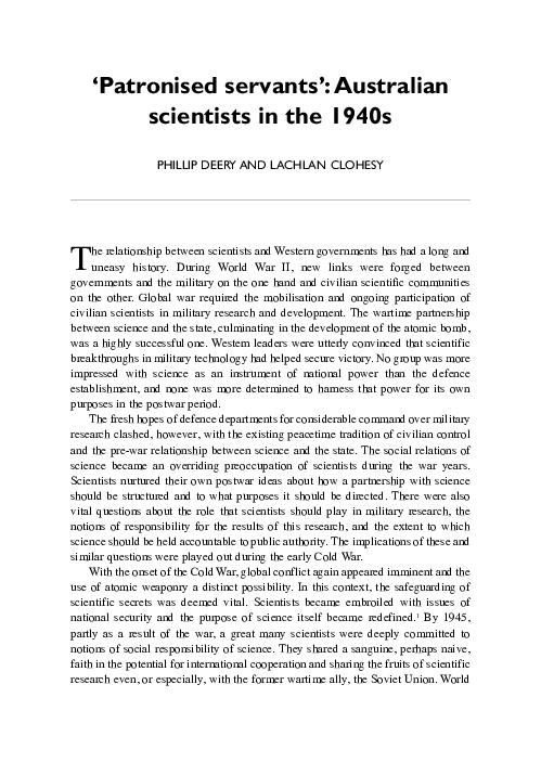 ‘Patronised servants’: Australian scientists in the 1940s