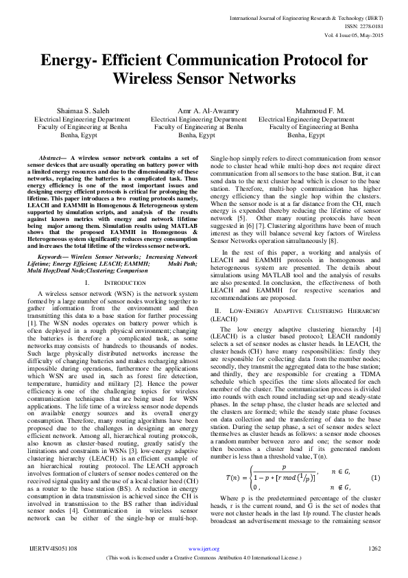Pdf Energy Efficient Communication Protocol For Wireless Sensor Networks