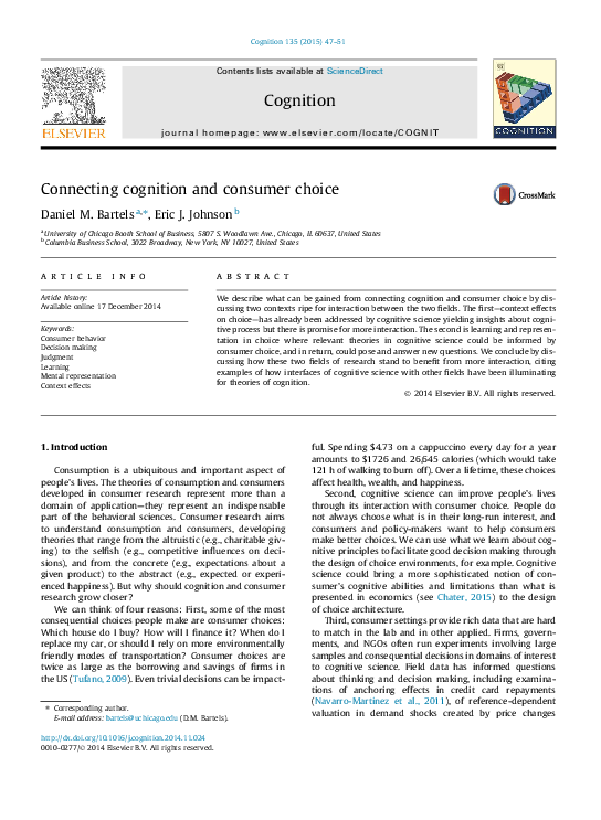 Pdf Connecting Cognition And Consumer Choice