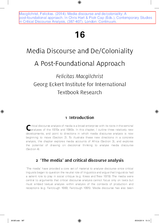 (PDF) Media discourse and de/coloniality: A post-foundational approach ...