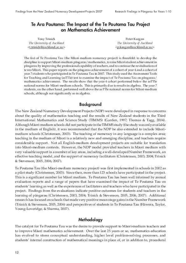 (PDF) Te Ara Poutama: The Impact of the Te Poutama Tau Project on ...