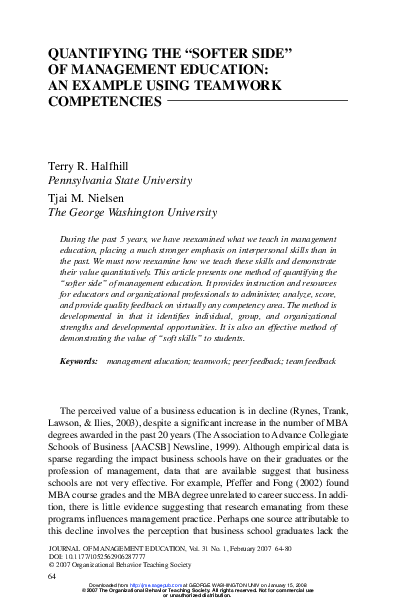 (PDF) QUANTIFYING THE " SOFTER SIDE " OF MANAGEMENT EDUCATION: AN ...