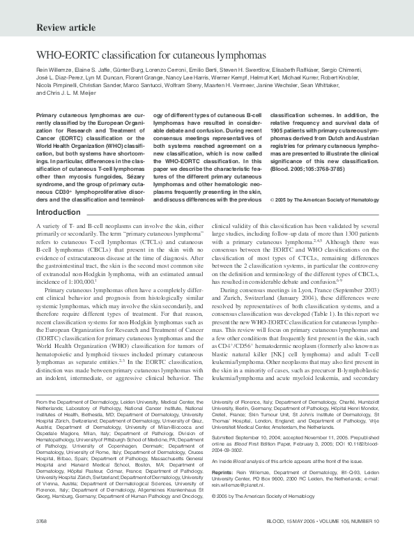 (PDF) WHO-EORTC classification for cutaneous lymphomas